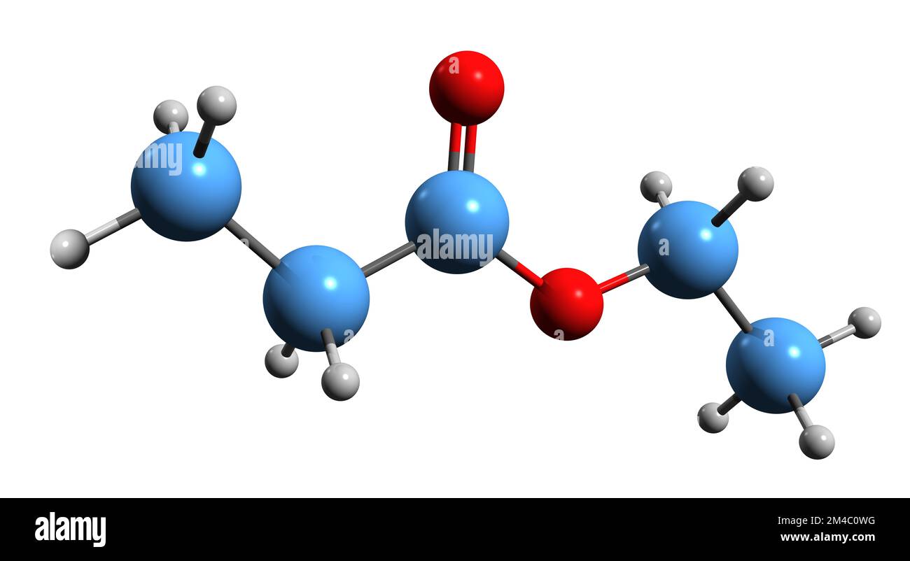 3D image de la formule squelettique du propionate d'éthyle - structure ...