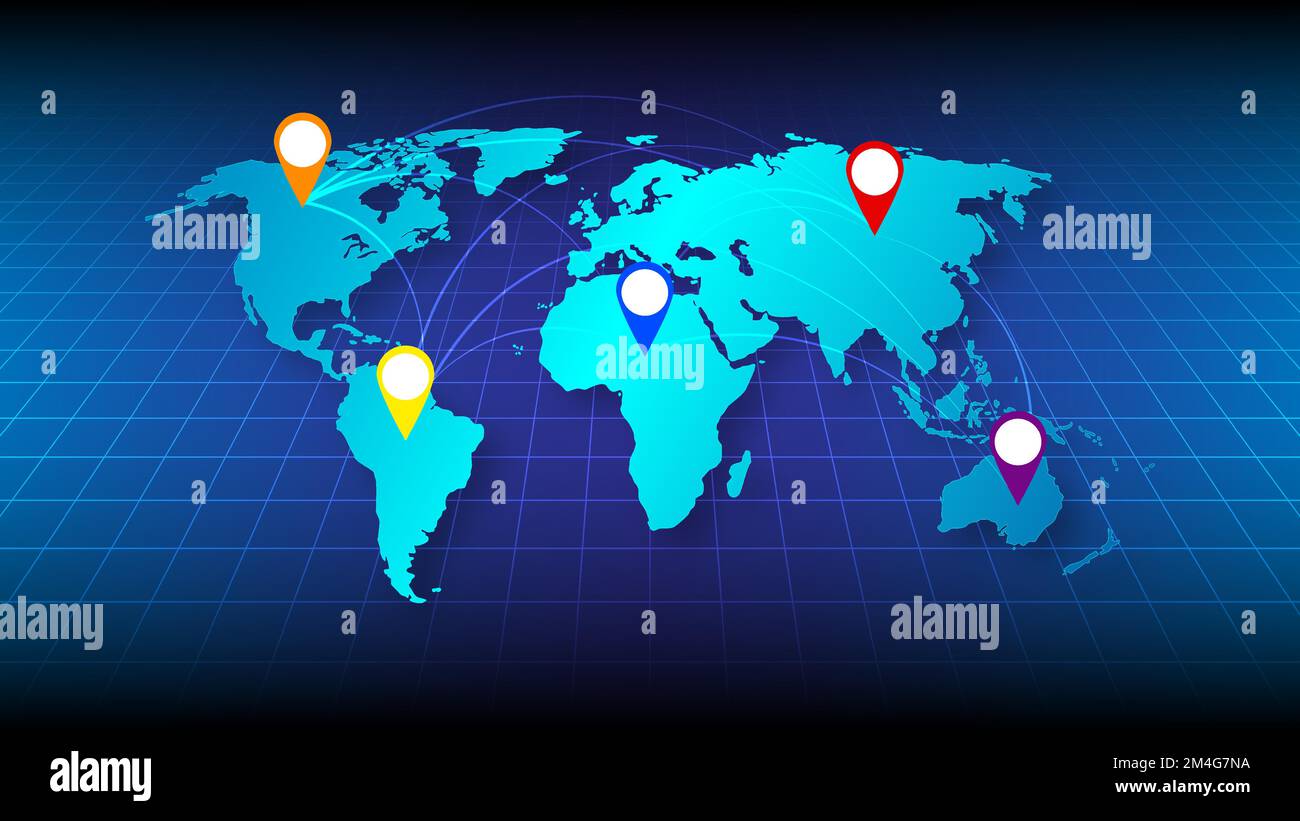 Modèle d'infographie de carte du monde avec emplacement des points ...