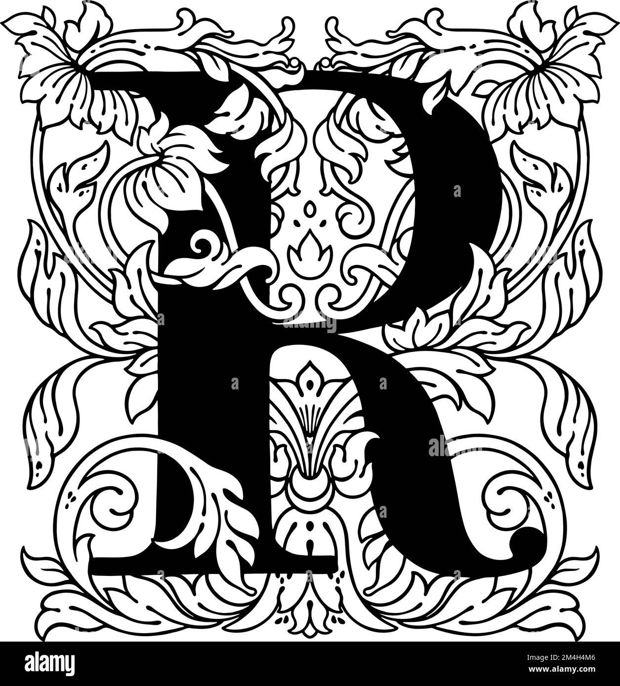 Lettre R fleur ornement alphabet monogramme. Magnifique logo vectoriel ...