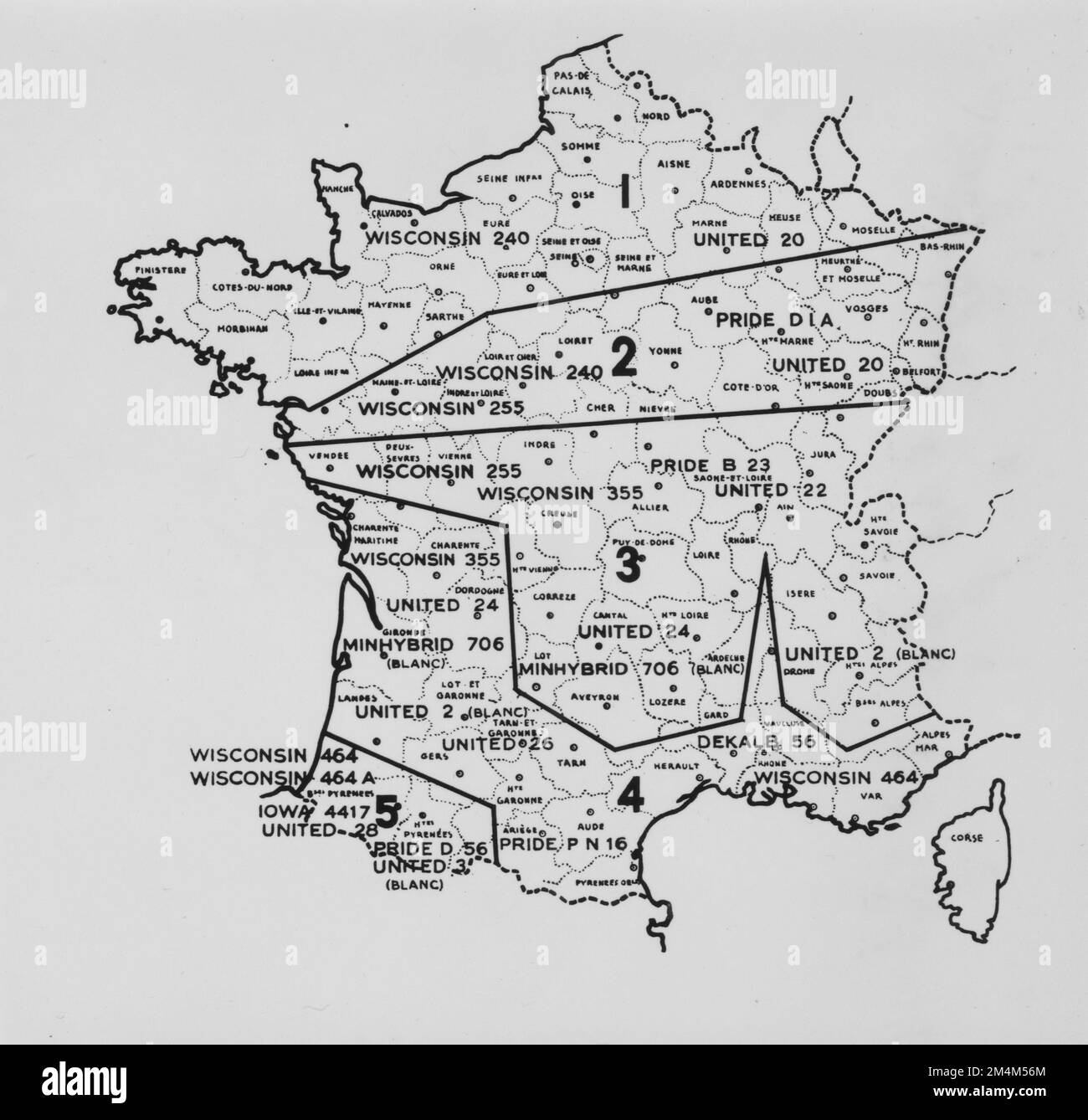 Carte de France montrant les types de graines de maïs hybrides ...