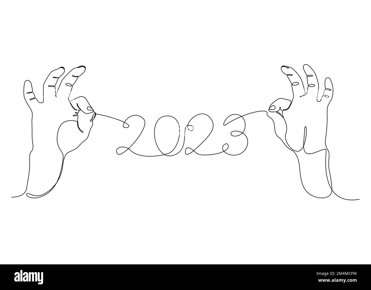 Une ligne continue de deux mains tenant une chaîne de 2023 chiffres ...