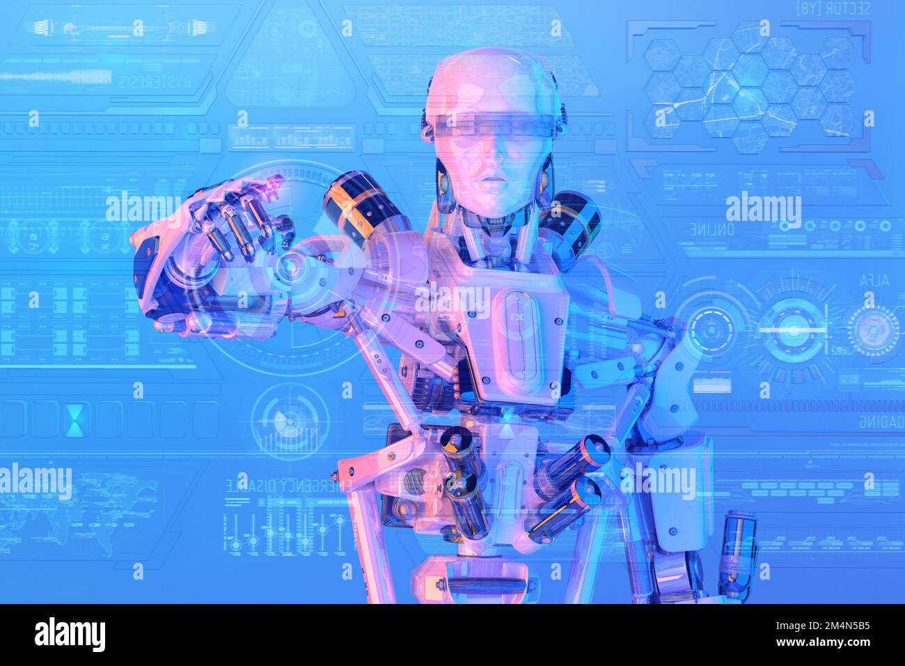 Moderne ai humanoid robot cyborg android touch écran sensible de ...