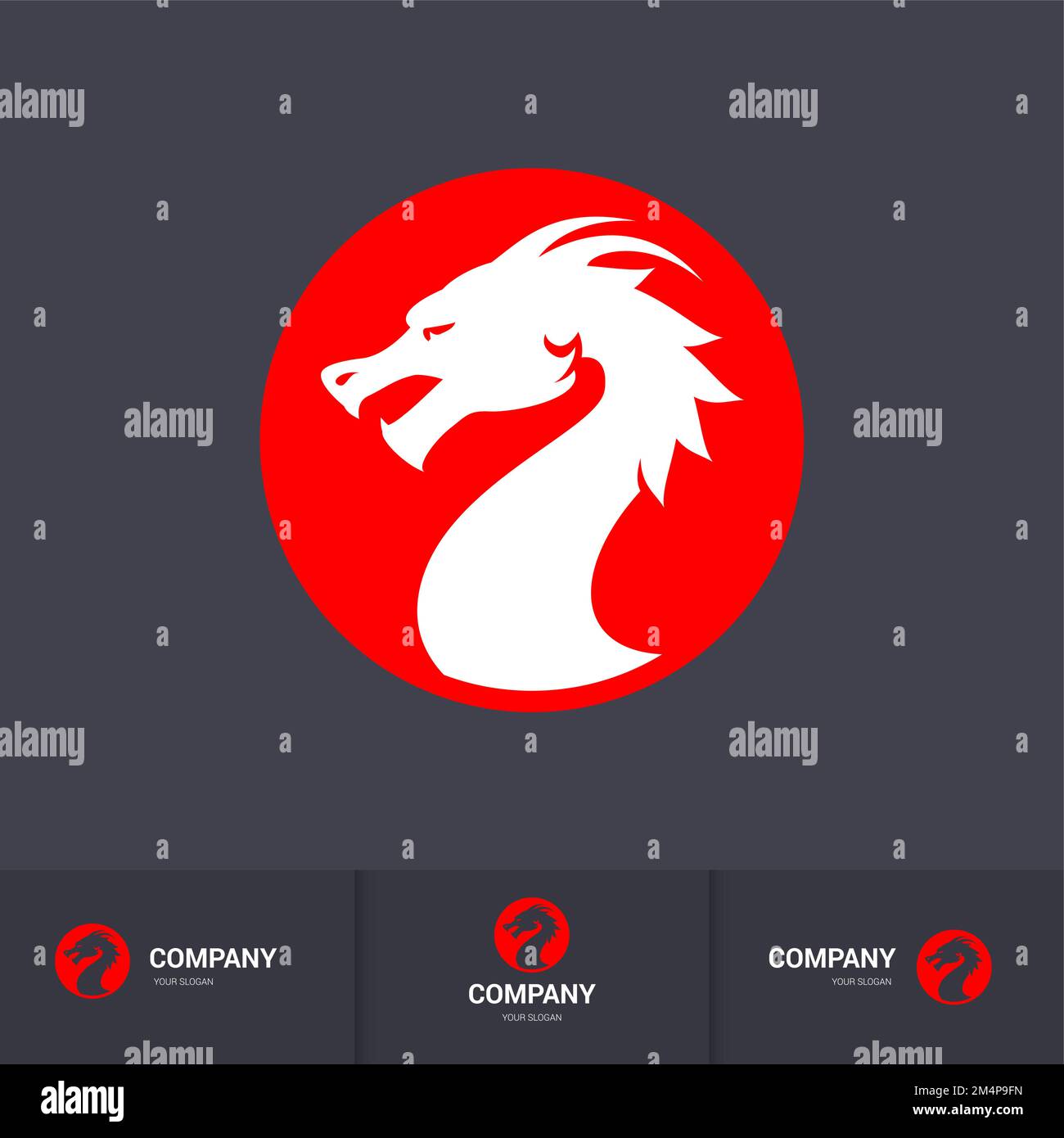Tête de dragon dans le cercle rouge. Logos Design concepts, pour votre identité de marque en ...