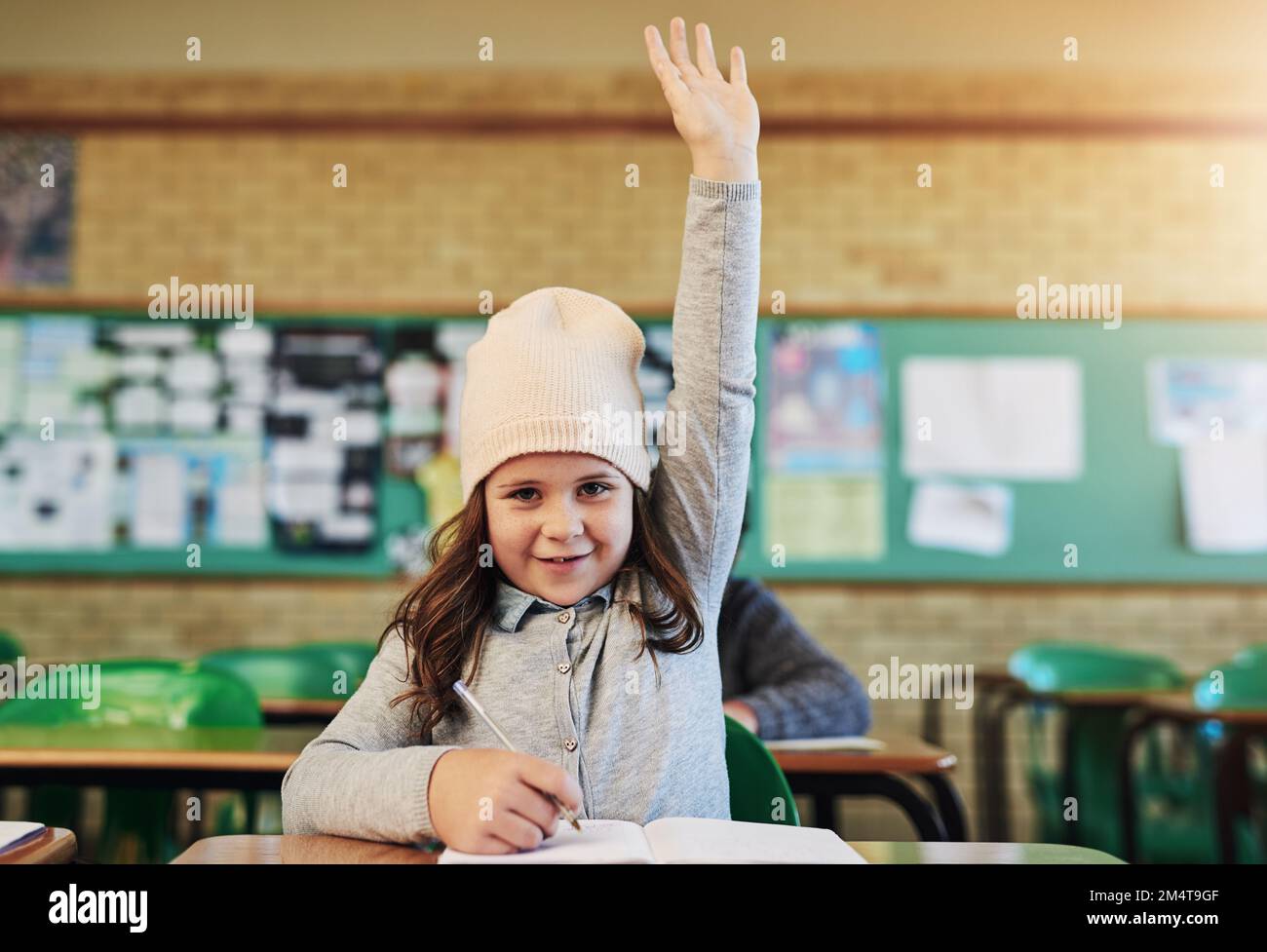 Notre petit génie dans la classe. Portrait d'une adorable écolière de l ...