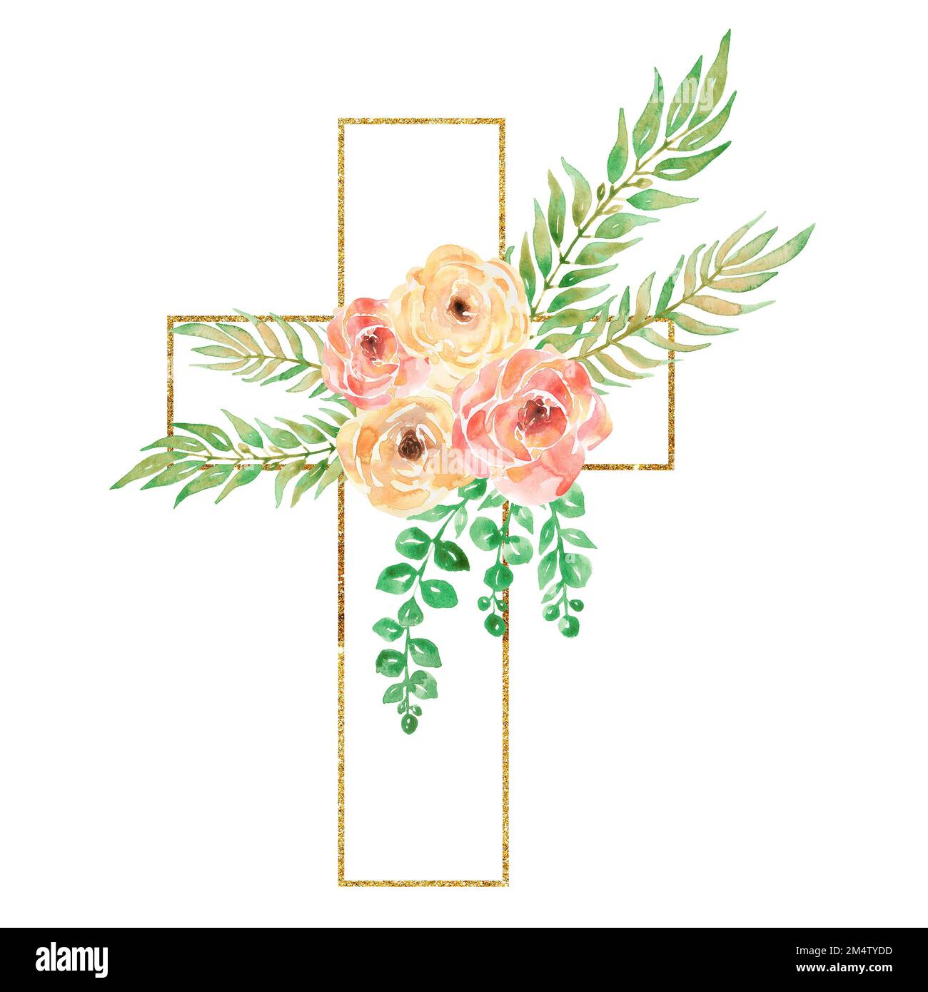 Aquarelle Croix de Pâques Clipart, arrangements floraux de printemps ...