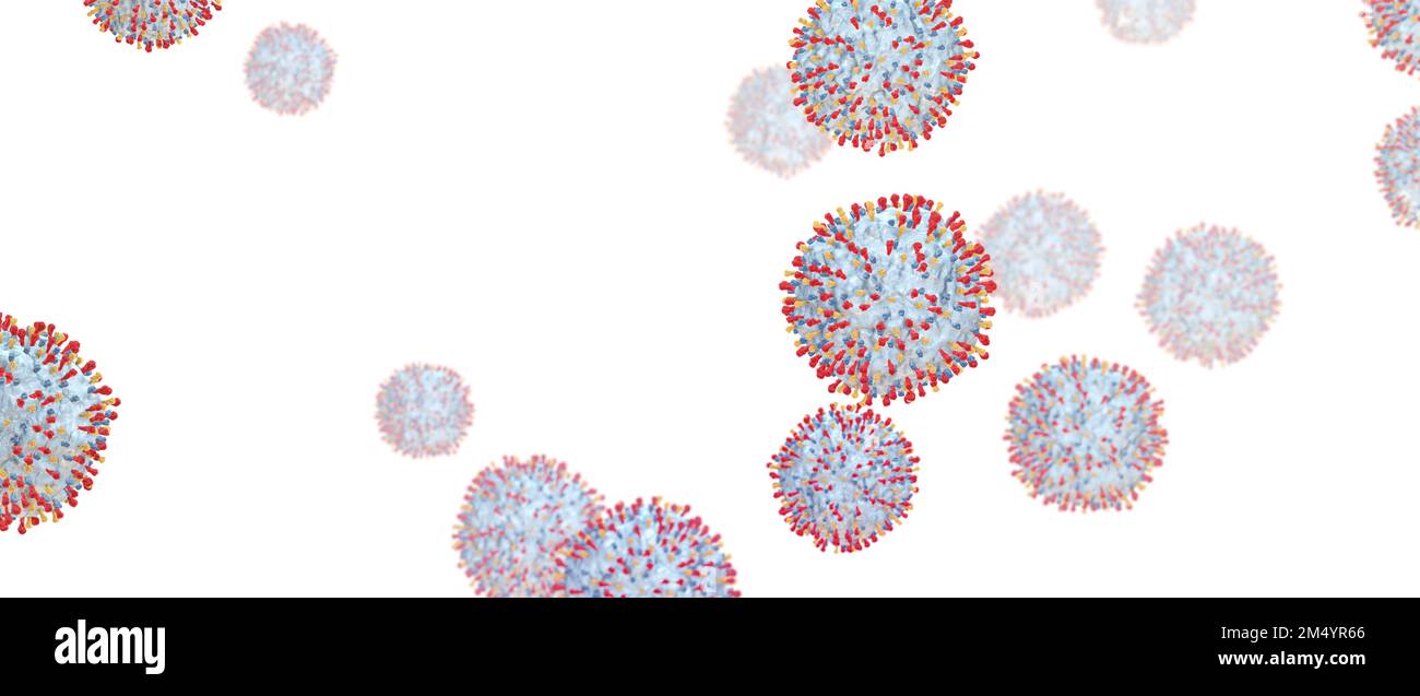 Particules du virus respiratoire syncytial (RSV) , illustration 3D. Le ...