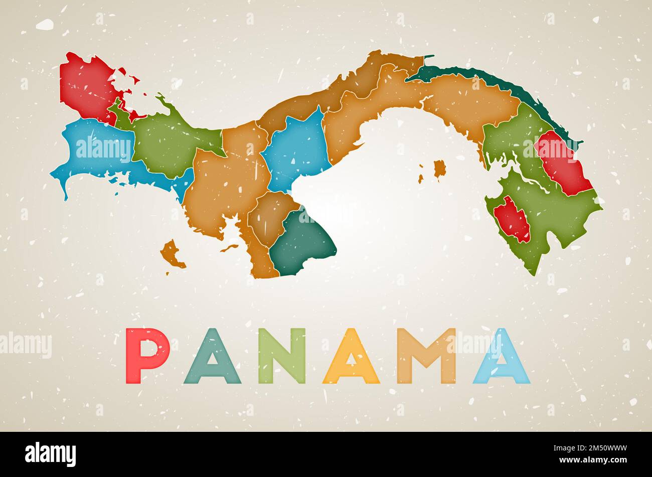 Carte de Panama. Affiche pays avec régions de couleur. Ancienne texture ...
