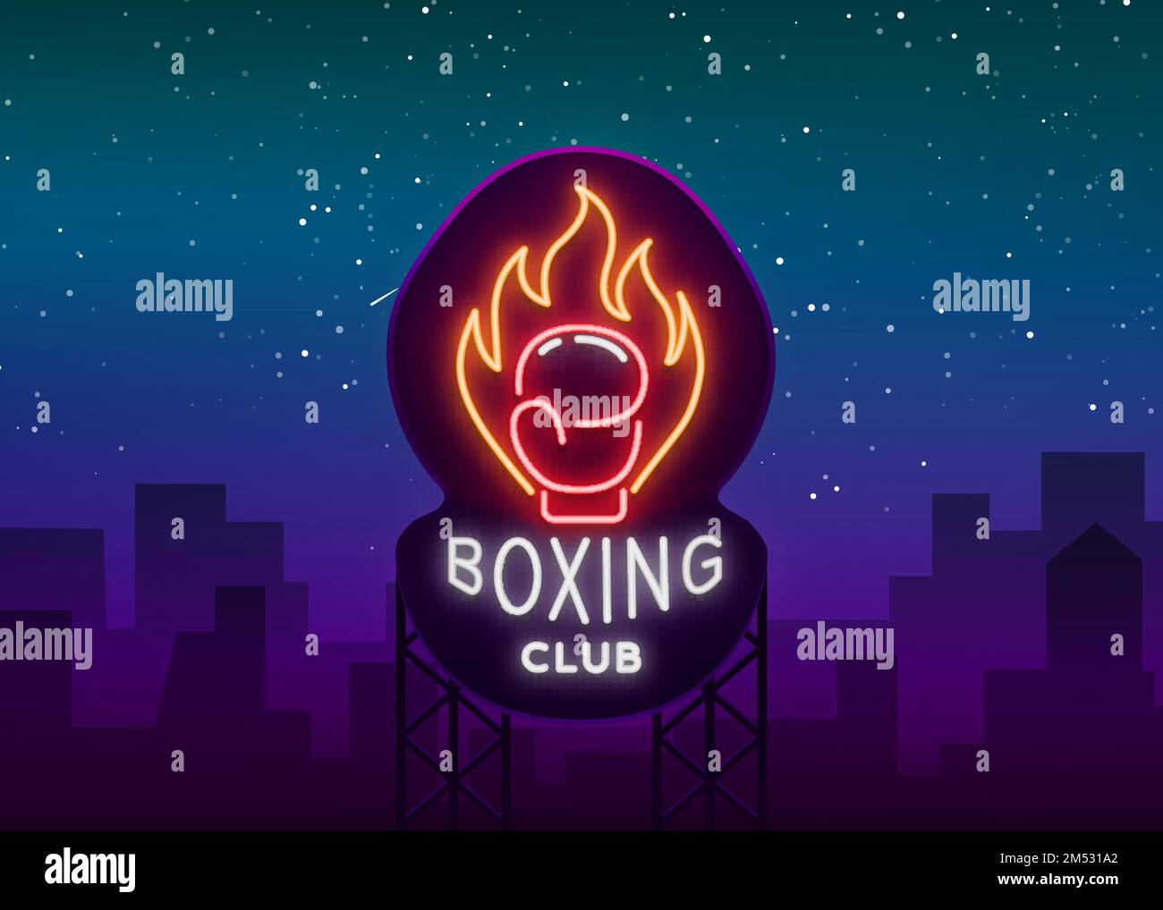Logo du club de boxe dans un style néon, illustration vectorielle ...