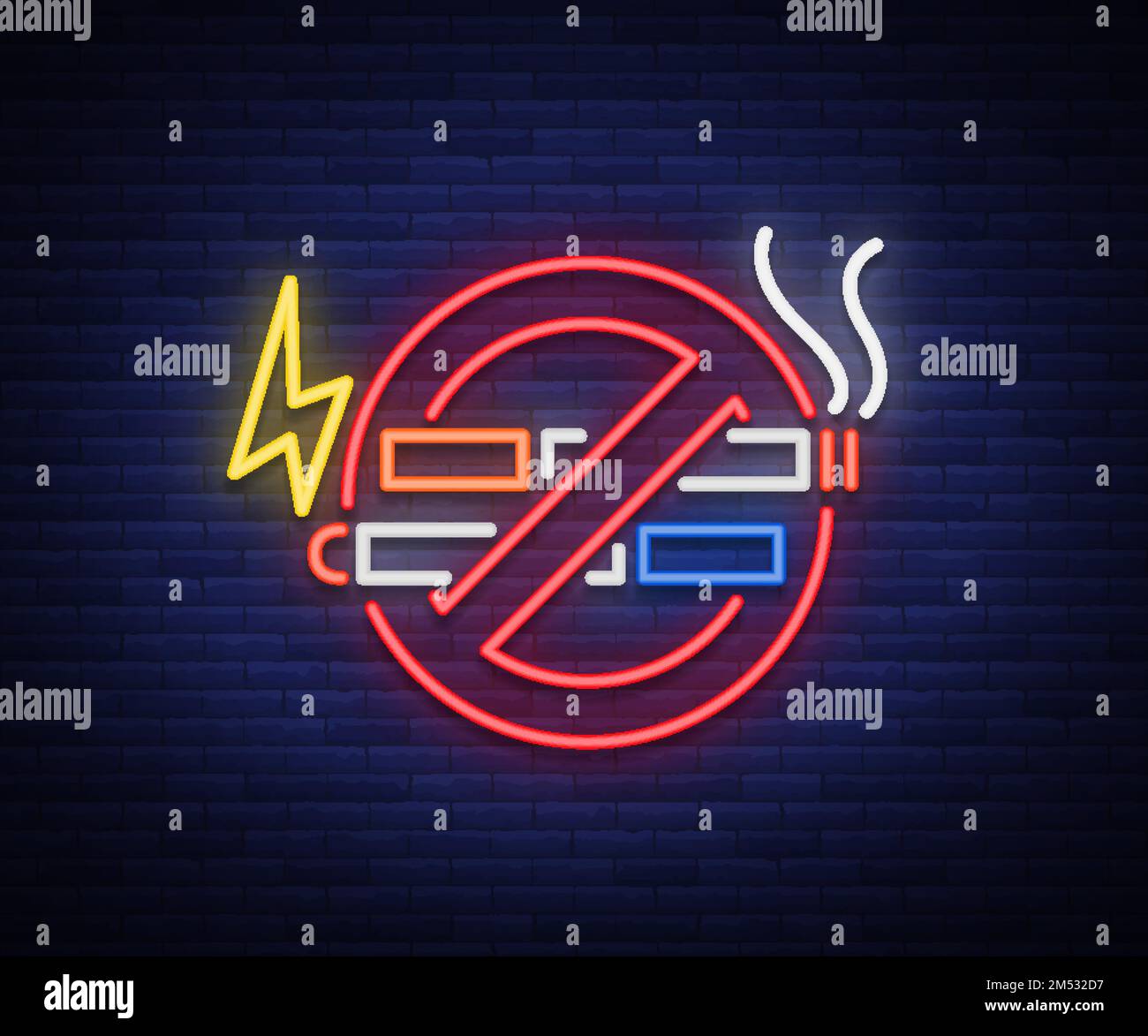 Non-fumeurs, pas de signe de néon. Symbole lumineux, bannière au néon ...