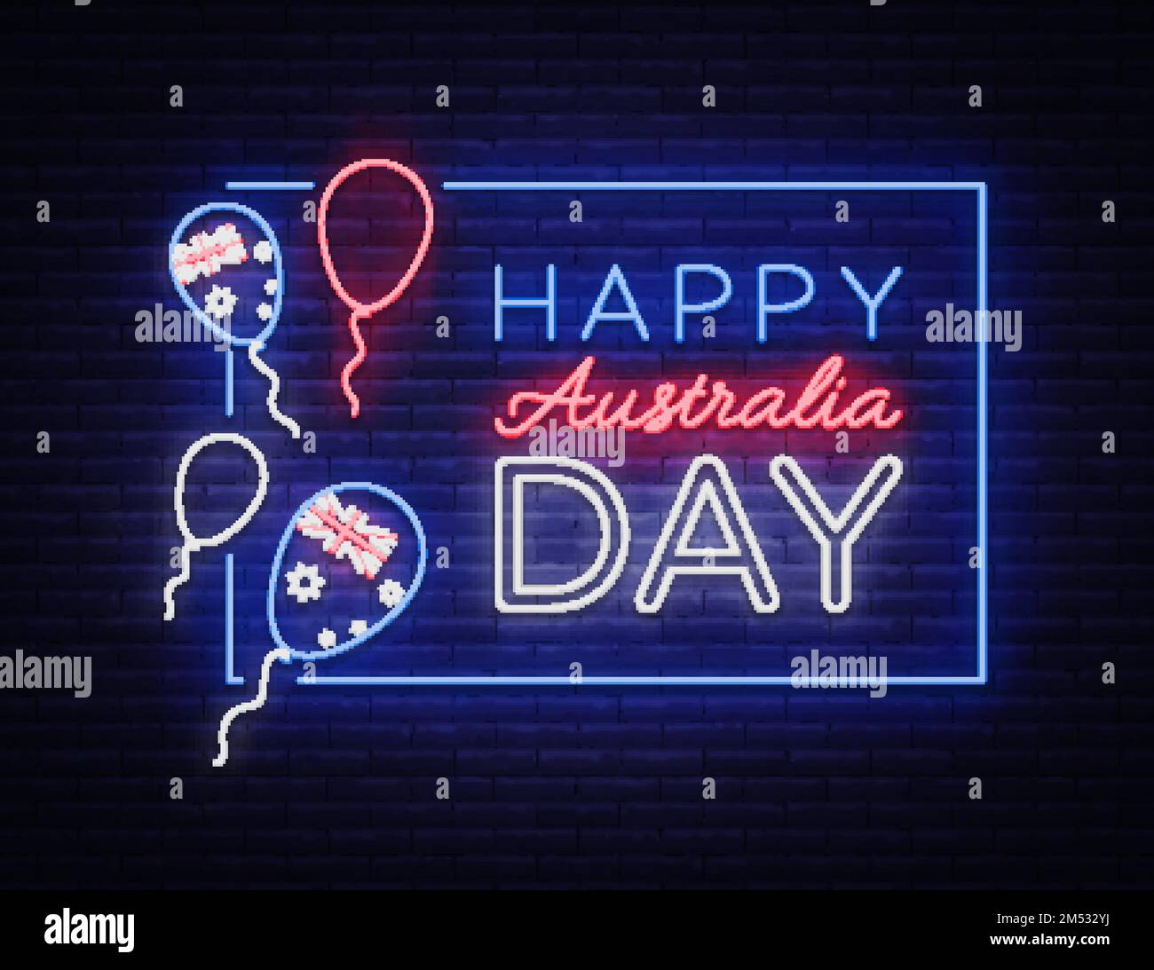 Vecteur de signe néon Happy Australia Day. Bannière néon, carte ...