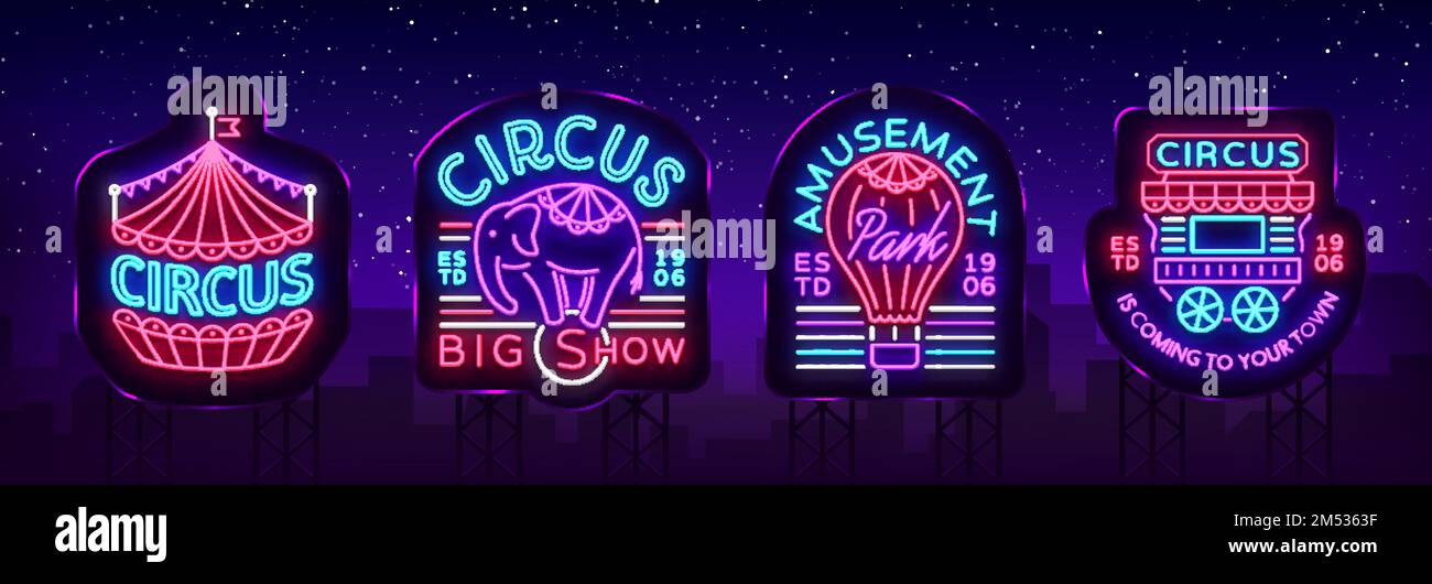 Collection de enseignes au néon de cirque. Ensemble de logos pour le ...