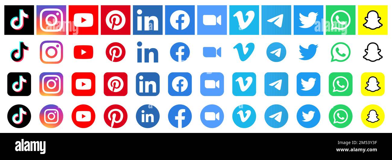 TikTok, Instagram, Youtube, Pinterest, LinkedIn, Facebook, Zoom, Vimeo ...