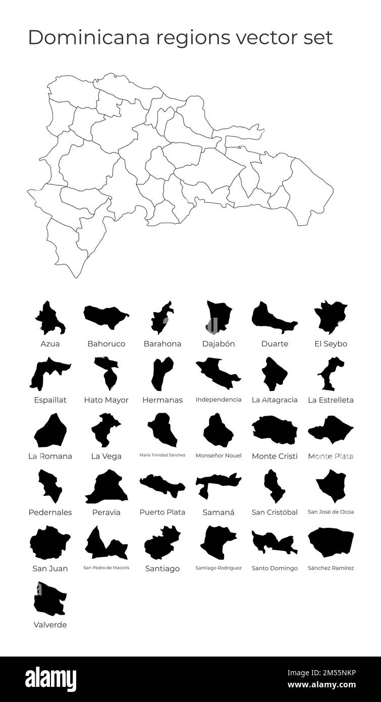 Carte Dominicana avec les formes des régions. Carte vectorielle vierge ...