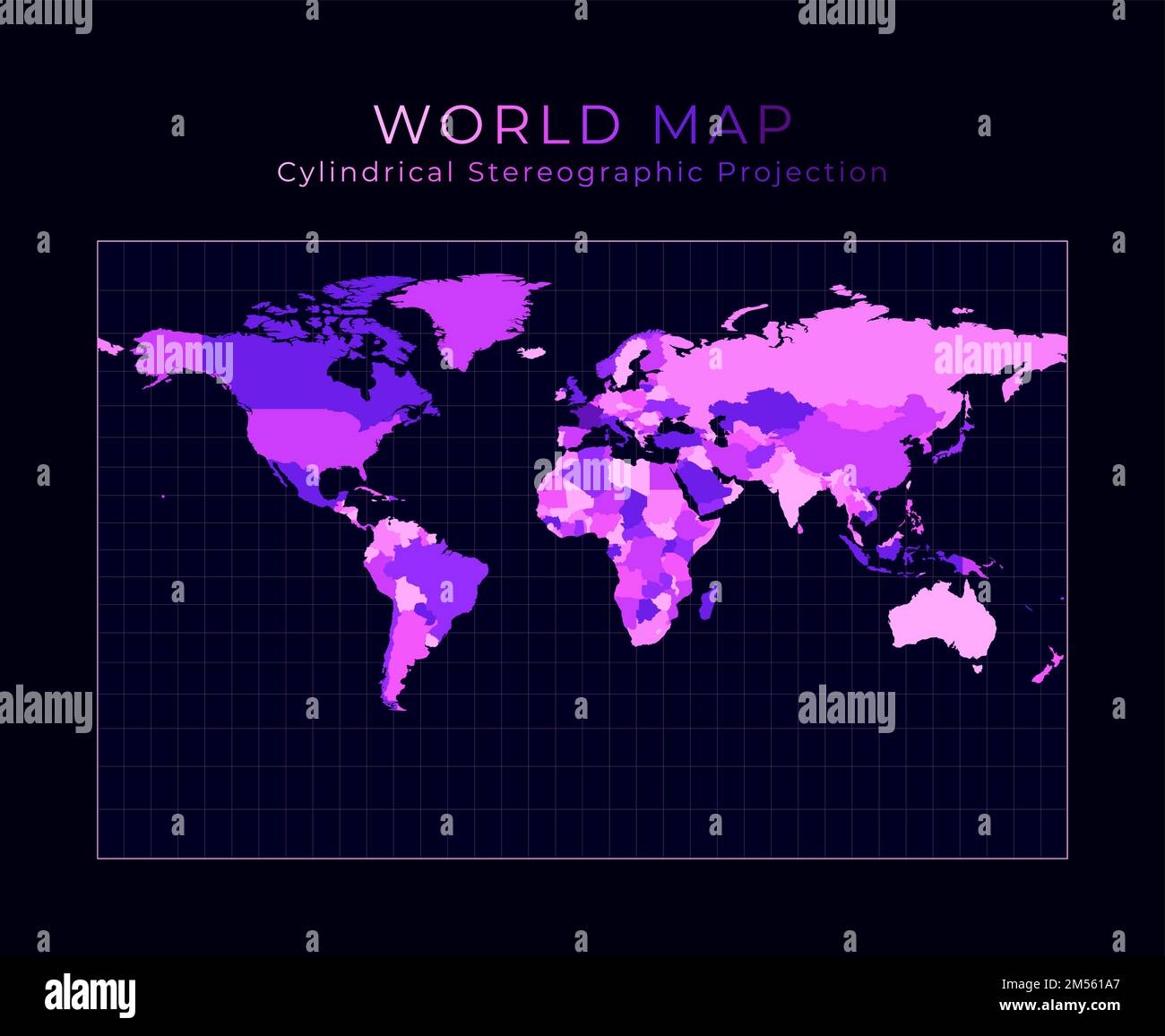 Carte du monde. Projection stéréographique cylindrique. Illustration du ...