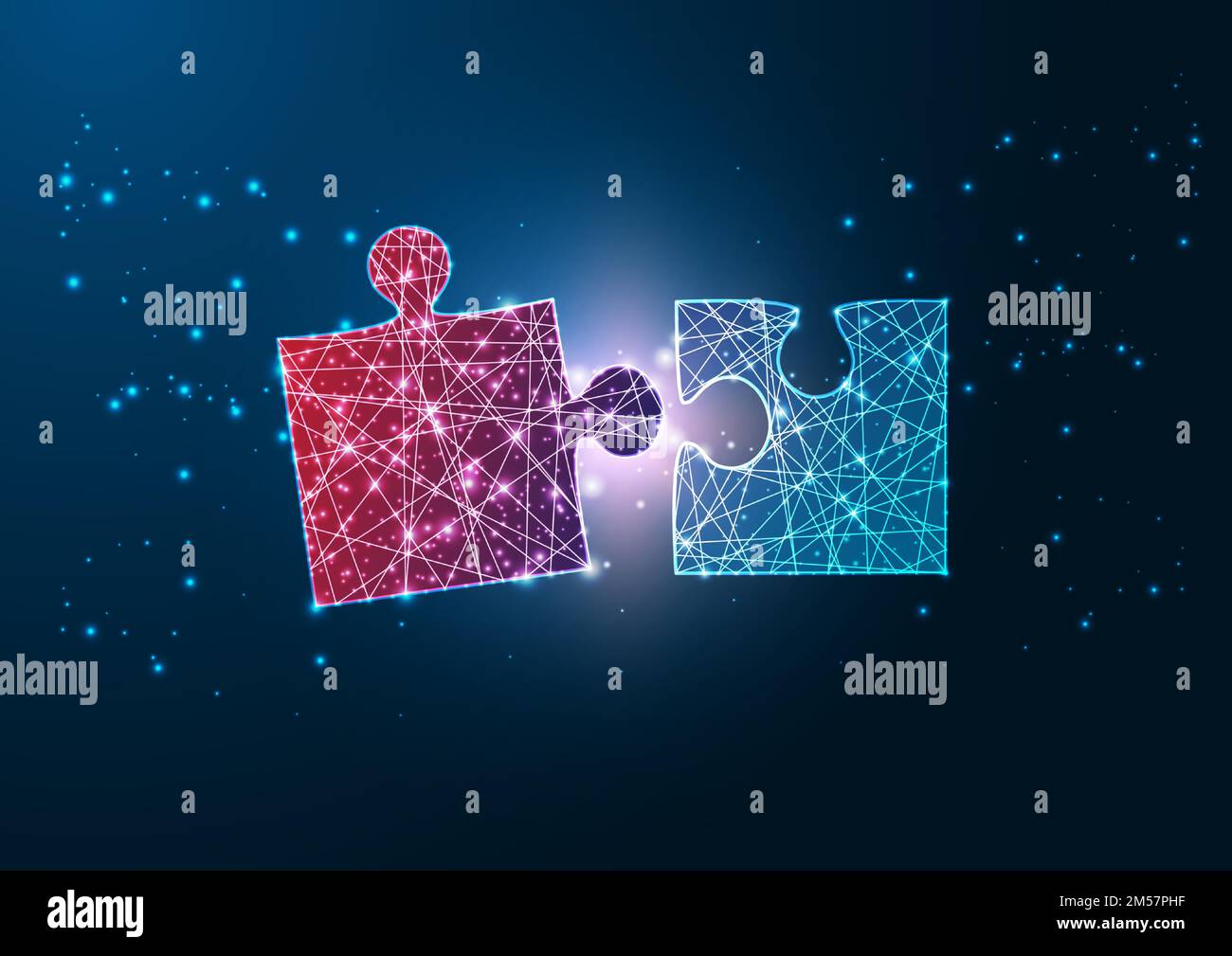 Des pièces de puzzle rouge et bleu au design futuriste en forme d ...