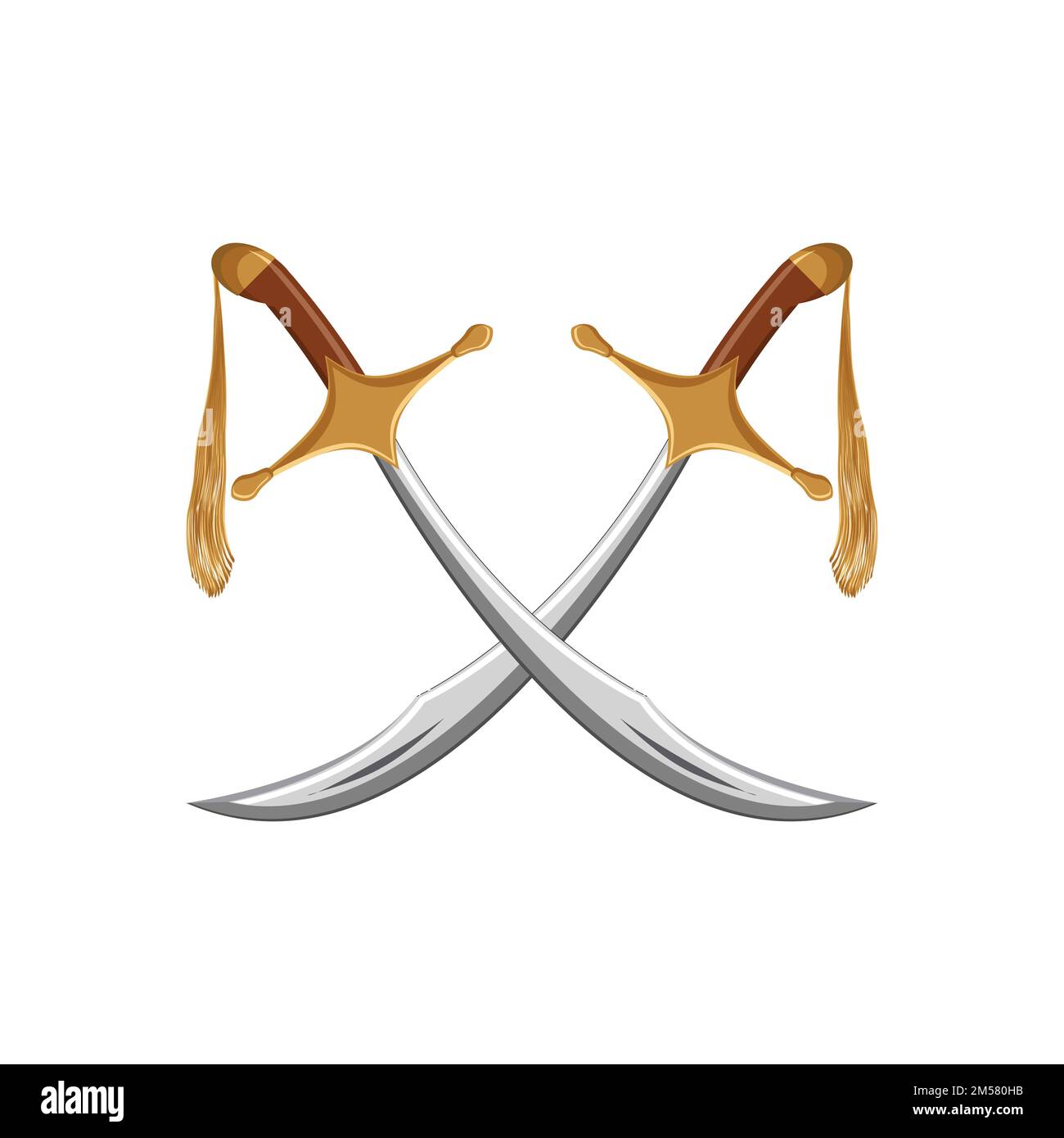 Une paire d'épées turques traditionnelles scimitar isolé sur fond blanc ...