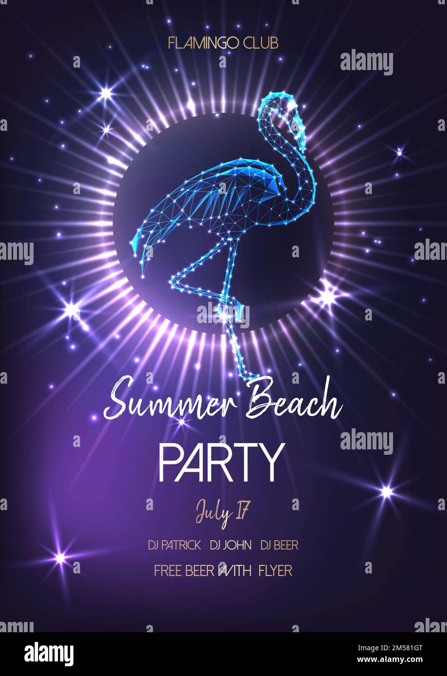Prospectus Summer Beach Party, modèle d'affiche avec flamants ...
