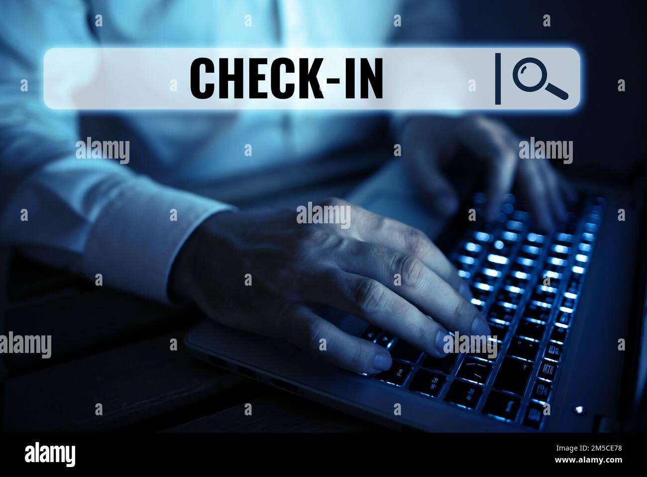 Affiche Check In. Concept commercial procédure par laquelle une ...