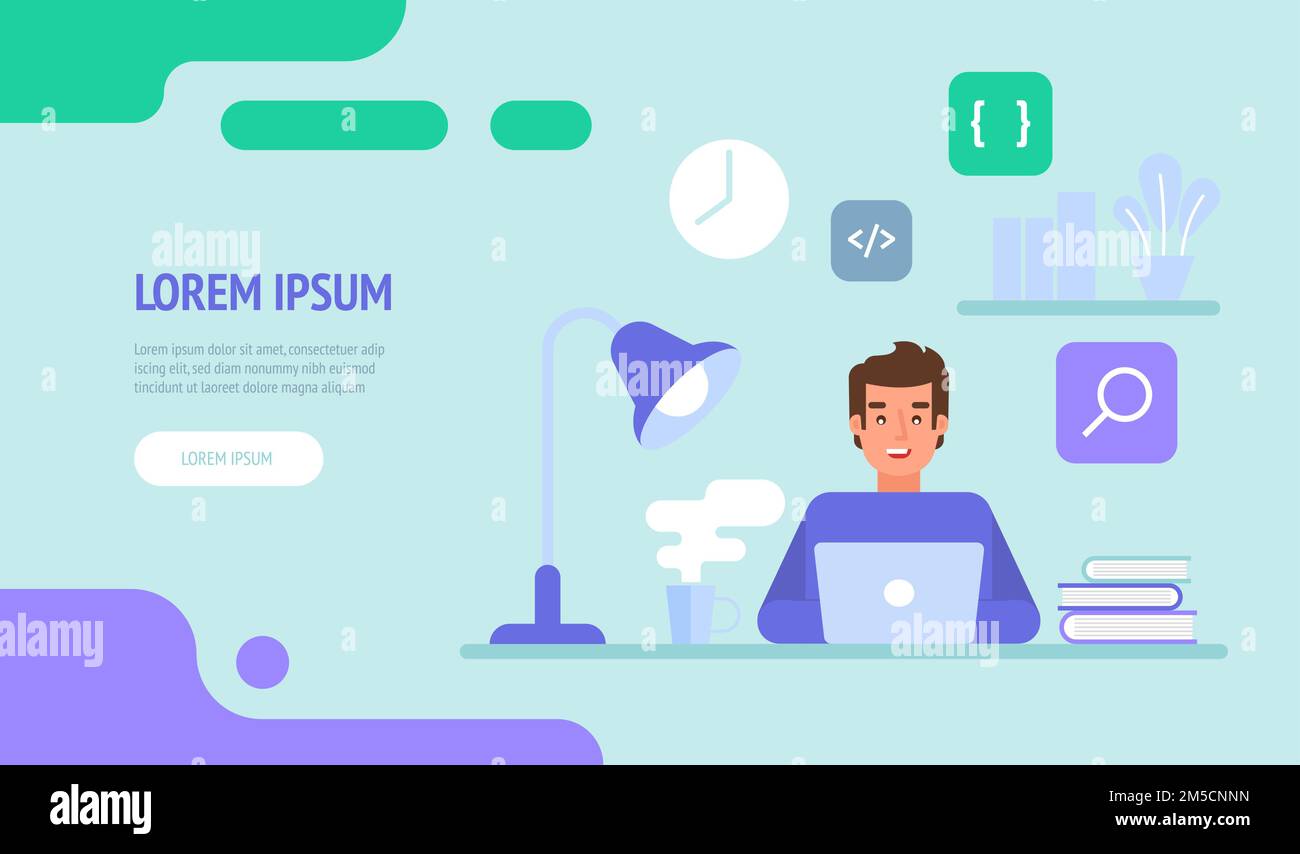 Programmeur ou ingénieur Web au travail. Modèle de page d'accueil du ...