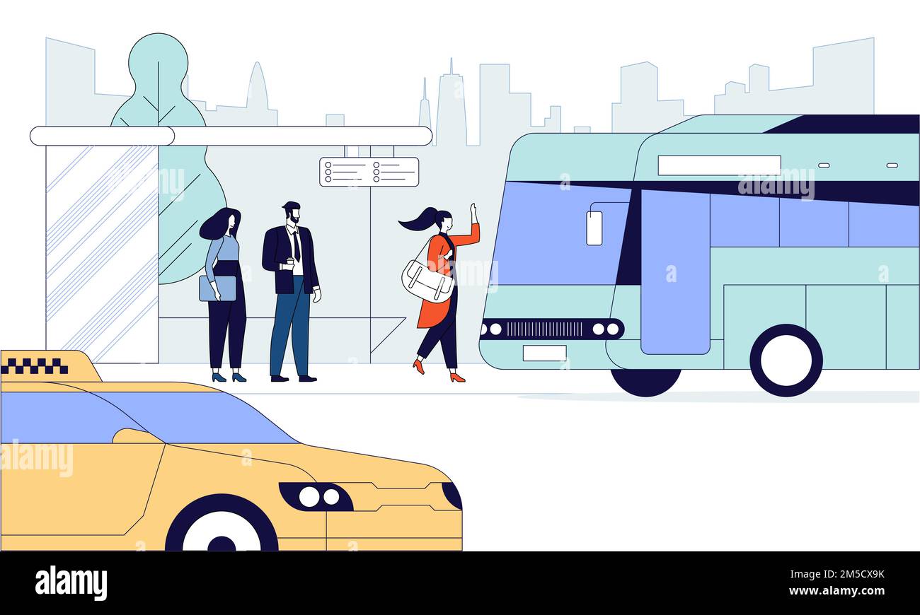 Le transport urbain signifie une illustration vectorielle plate ...