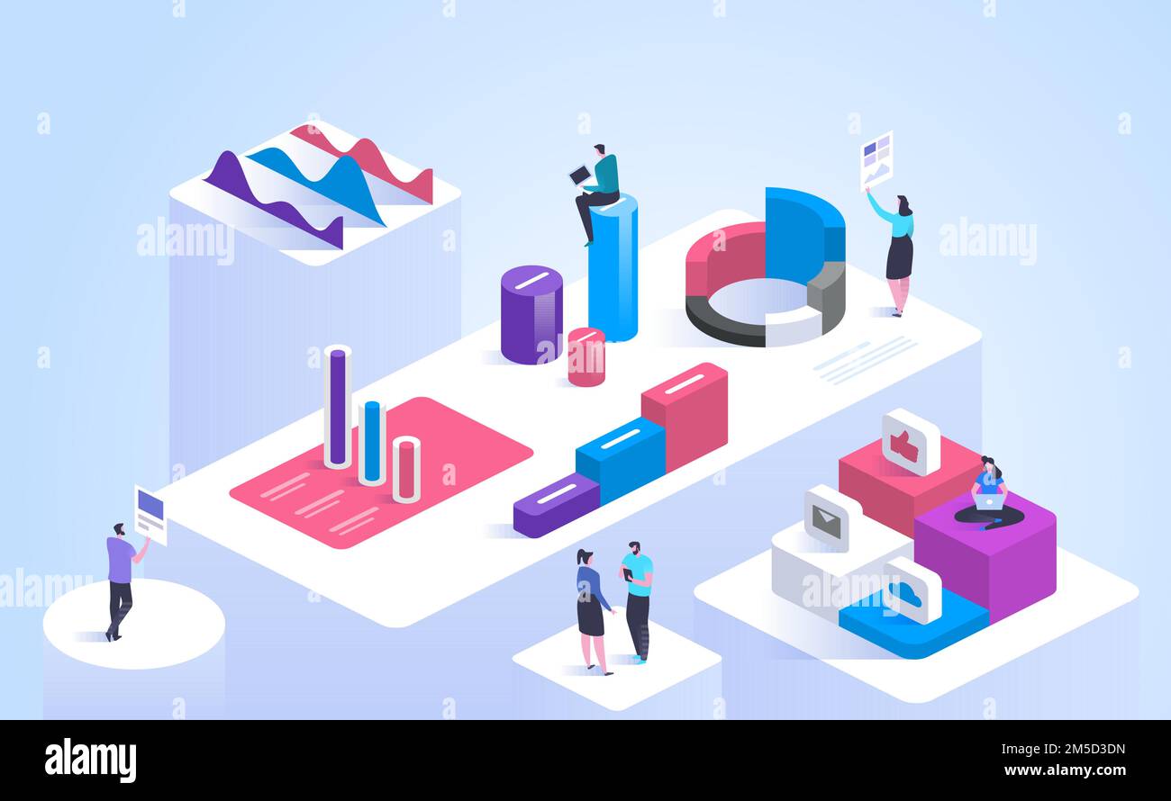 Illustration vectorielle isométrique Business Analytics. Les analystes ...