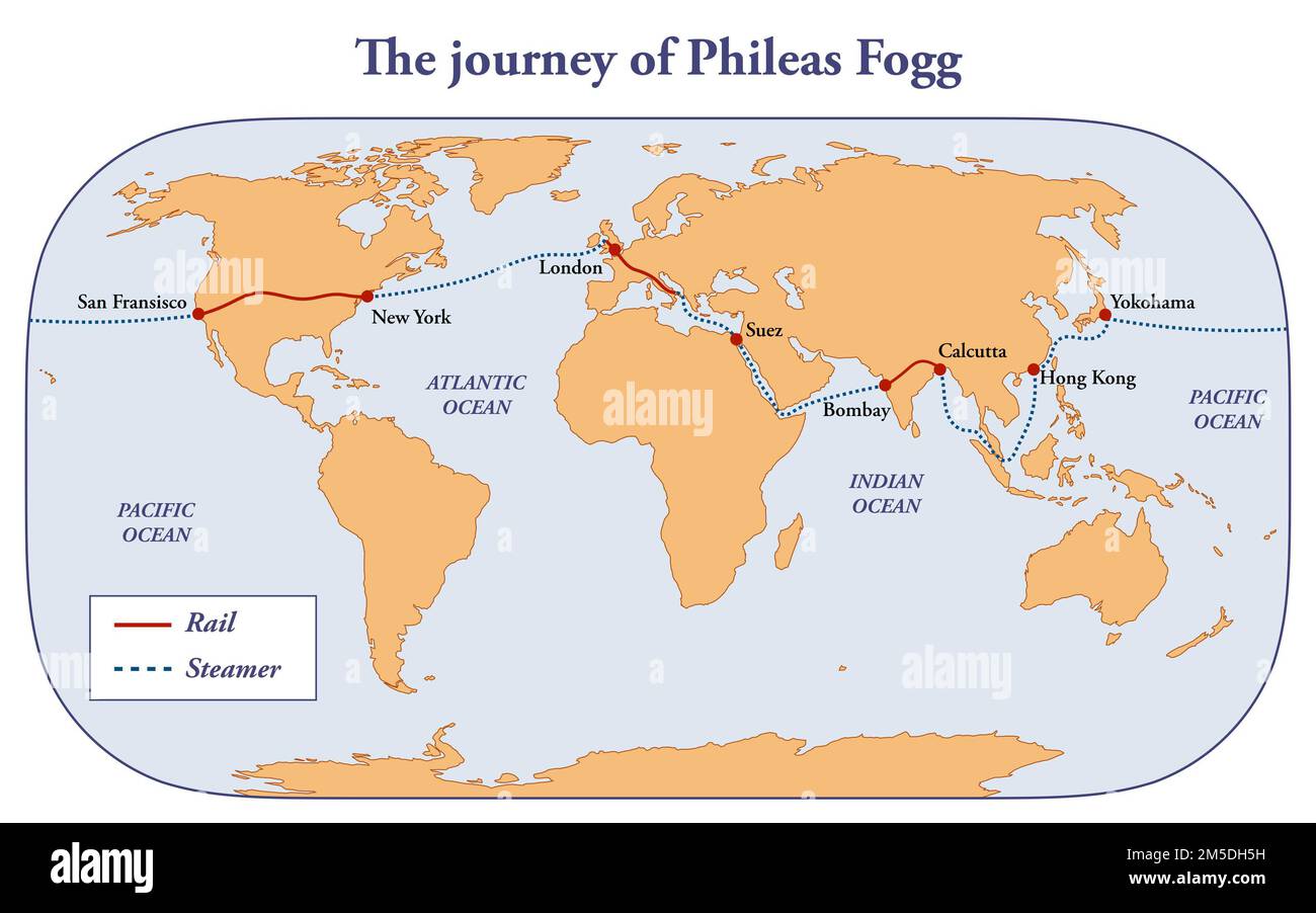 Le tour du monde en 80 jours trajet Banque d'images détourées - Alamy