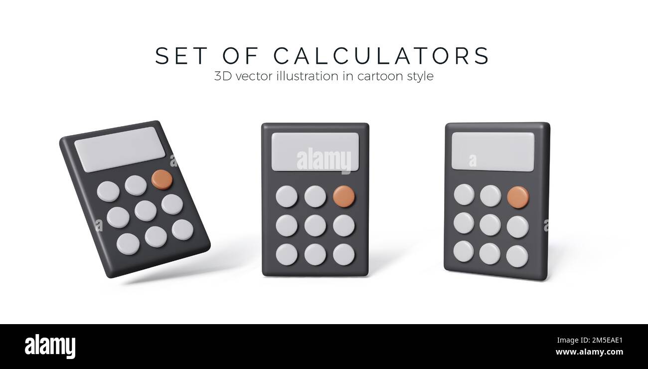 Jeu de calculatrices. Calculatrice de bureau en noir avec différentes ...