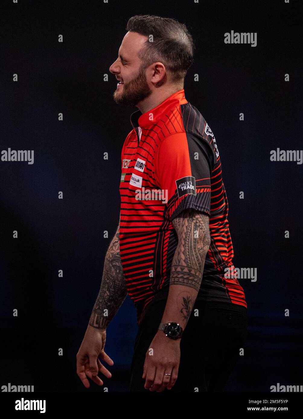 Joe Cullen réagissant pendant le onze jour du Championnat du monde des ...