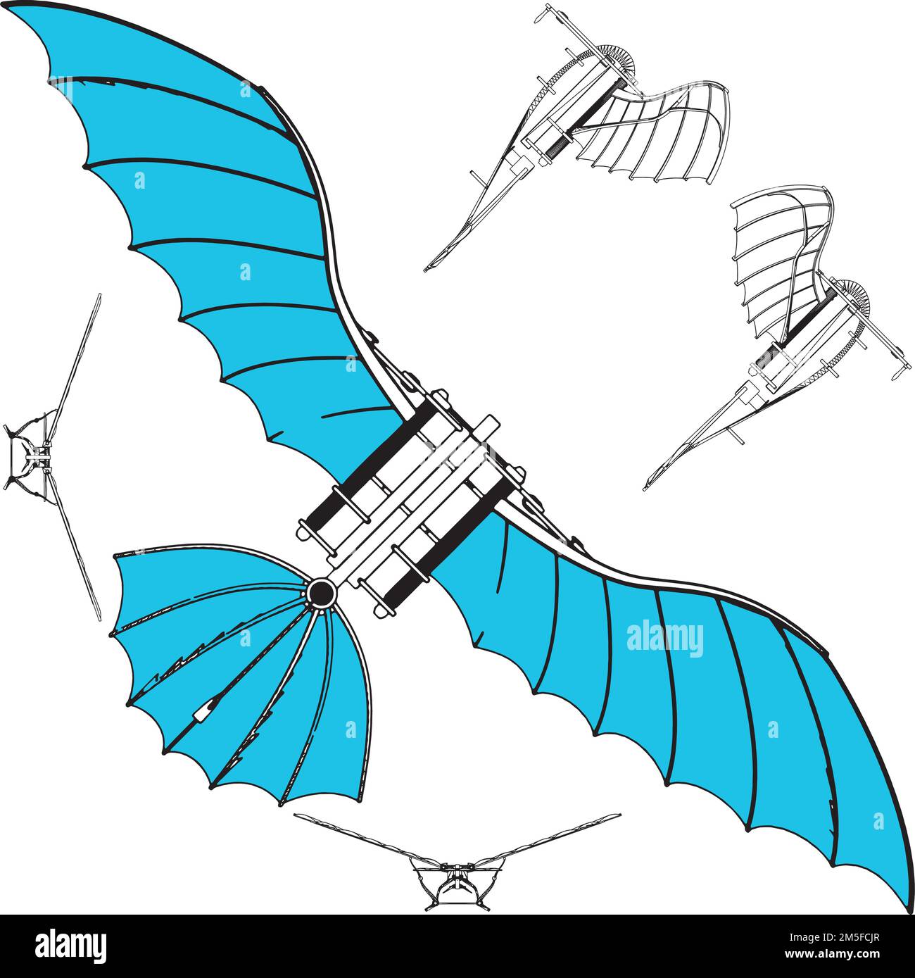 Machine volante Leonardo da Vinci Antique Hang Glider Vector ...