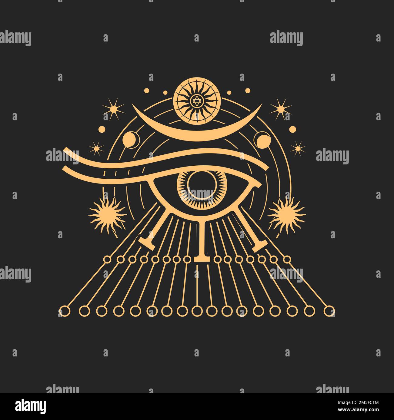 Œil d'Horus, ancien symbole égyptien de protection, étoiles pentagram ...