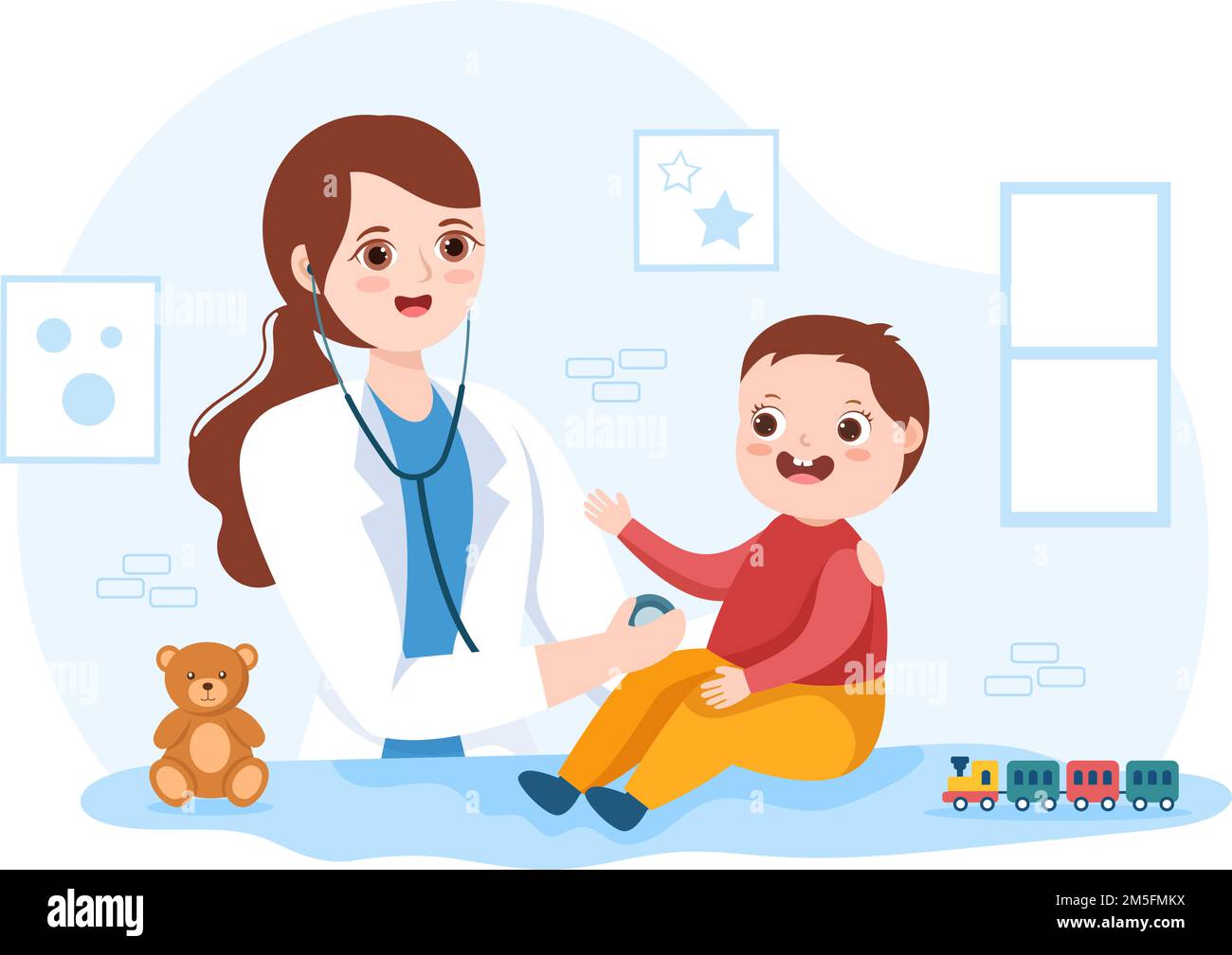 Le pédiatre examine les enfants malades et le bébé pour le ...