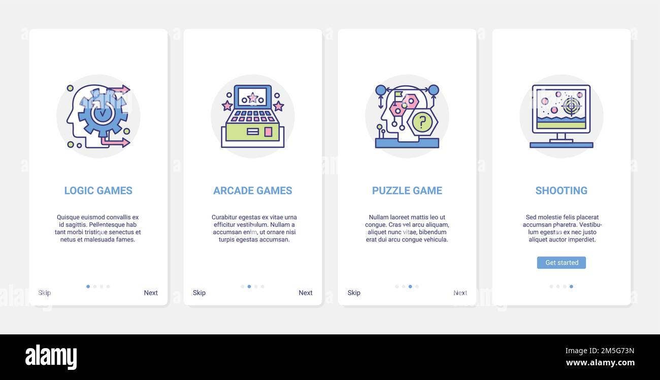 Jeux vidéo divertissement genres illustration vectorielle. UI, UX ...