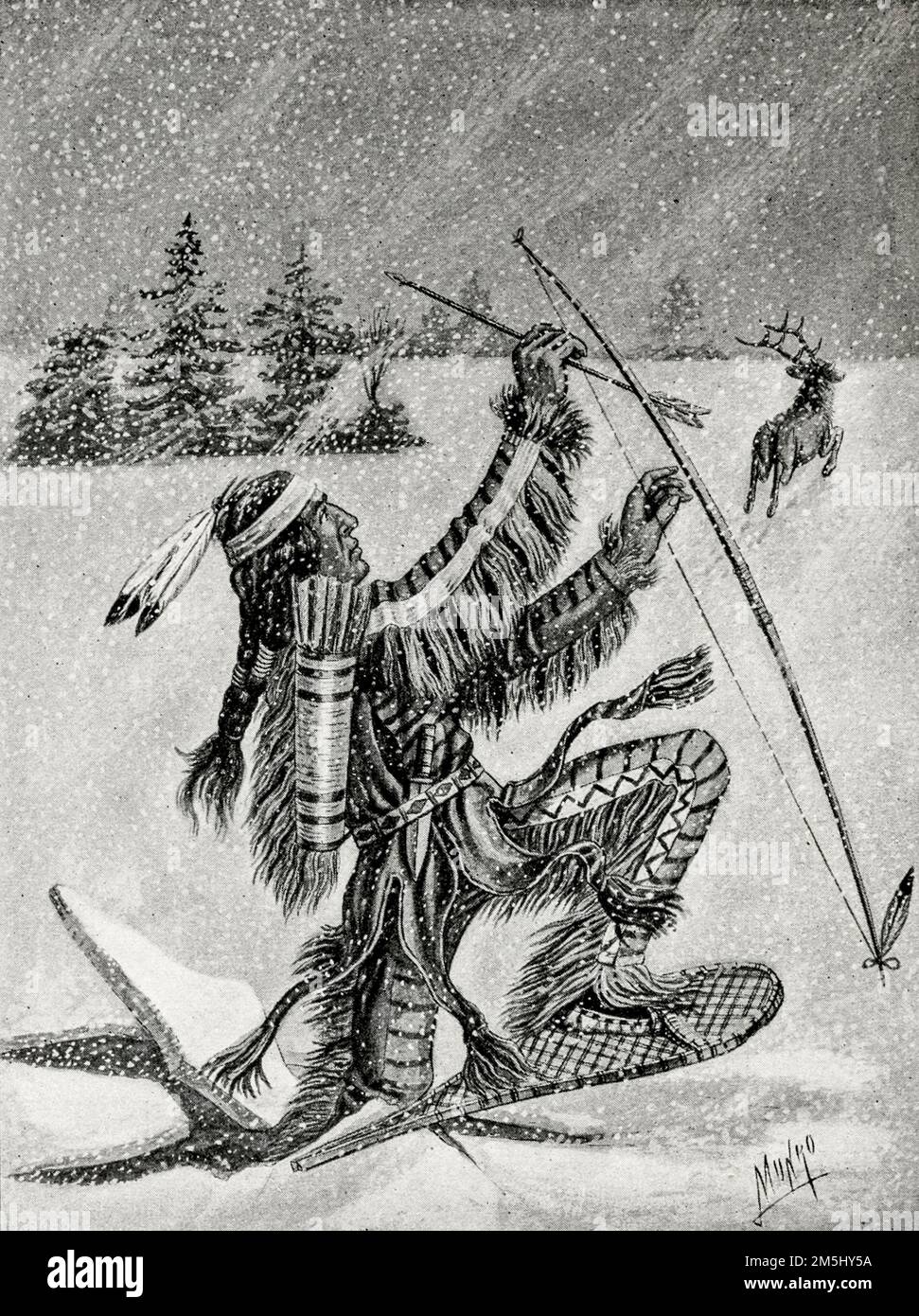 La mort de Chibiabos illustrée par Ella Booher, du livre Hiawatha l ...