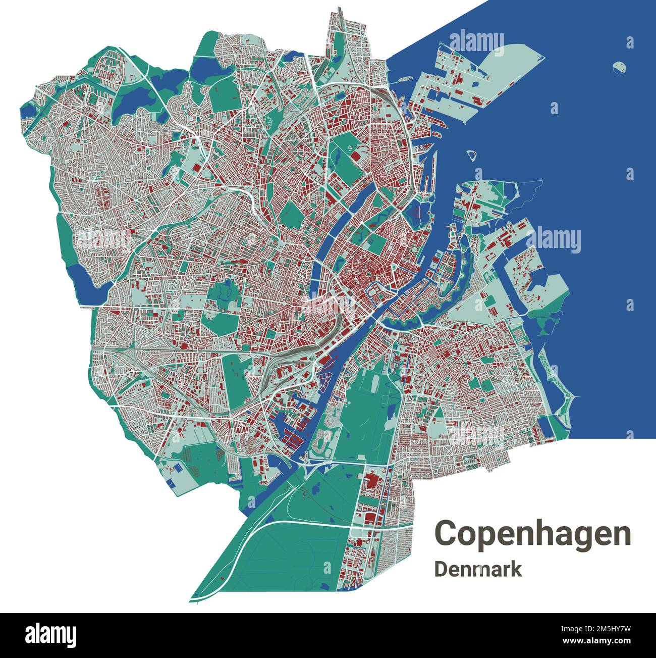 Carte vectorielle de Copenhague. Carte détaillée de la zone ...