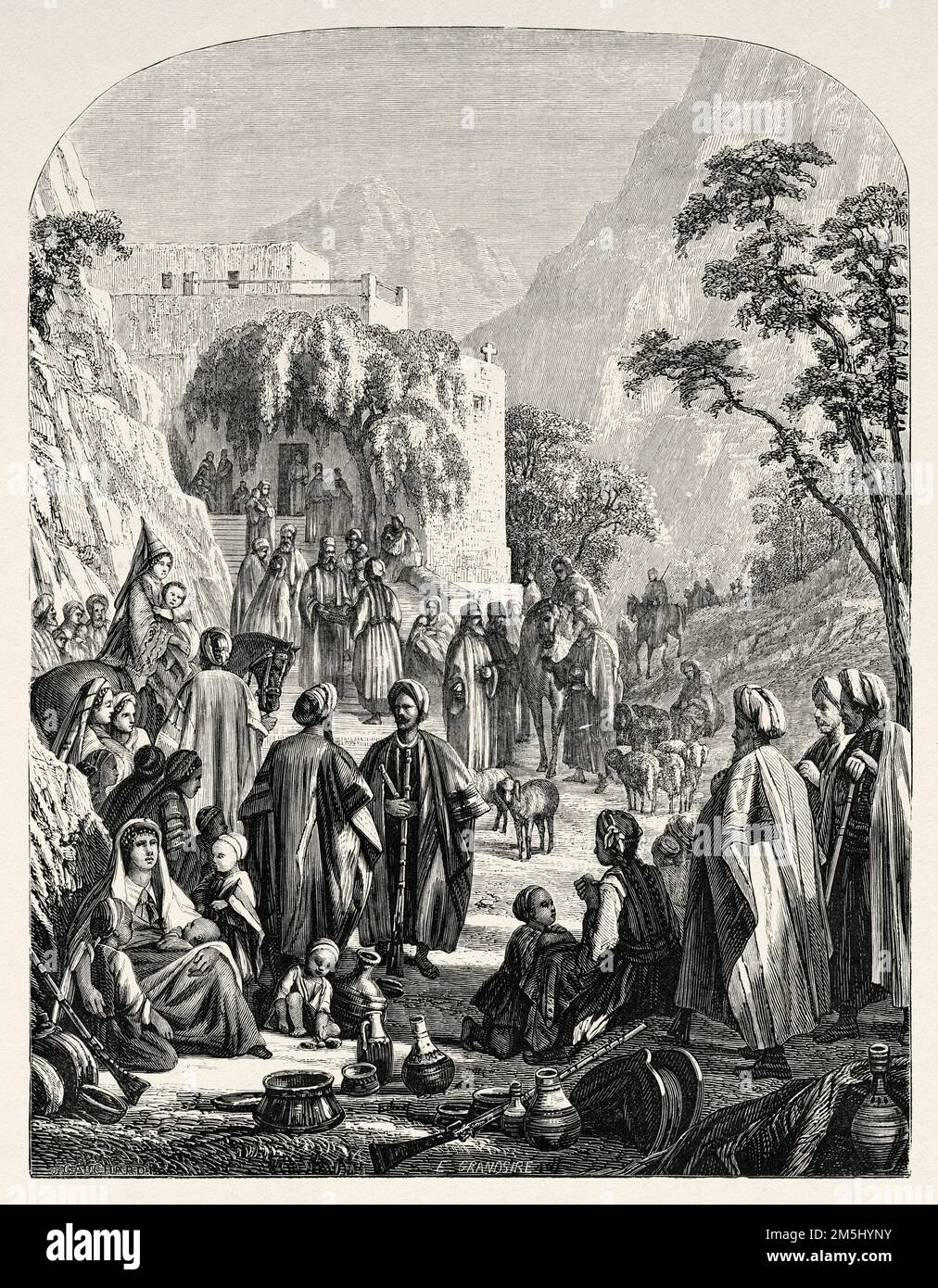 Groupe de maronites au couvent de Mar Antoun, Liban. Asie occidentale ...