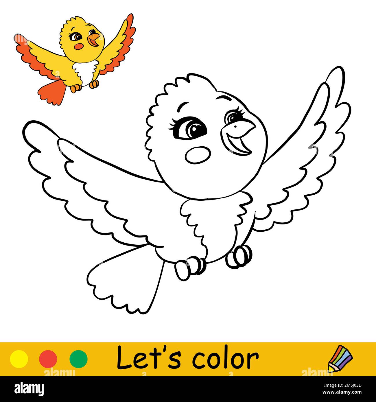 Joli dessin animé oiseau heureux. Page de livre de coloriage avec ...