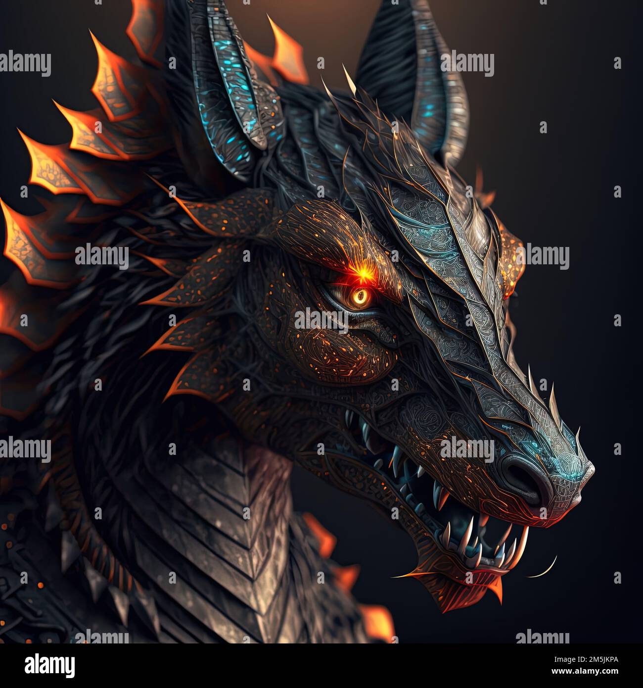 Une ai a généré en 3D une illustration d'un loup gris aux yeux rouge ...