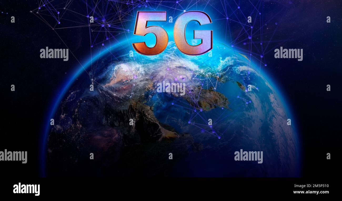 Concept de réseau mobile 5G haut débit sans fil. Nouvelle génération de technologie mobile ...