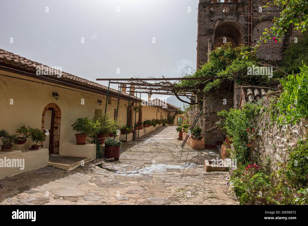 Vue depuis la ville byzantine de Mystras, Grèce. La ville de Mystras ...