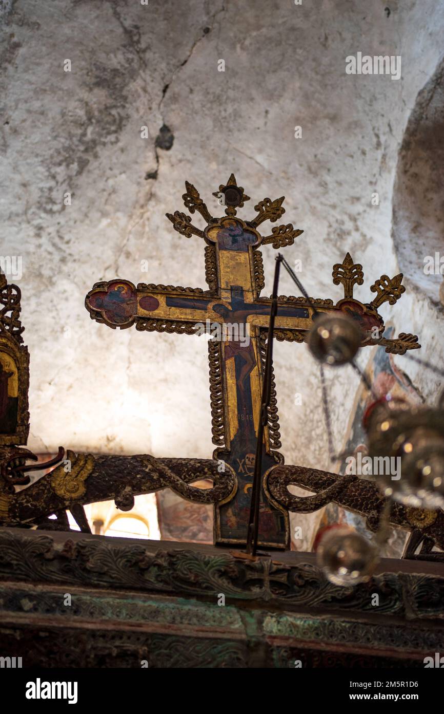 Vue depuis la ville byzantine de Mystras, Grèce. La ville de Mystras ...
