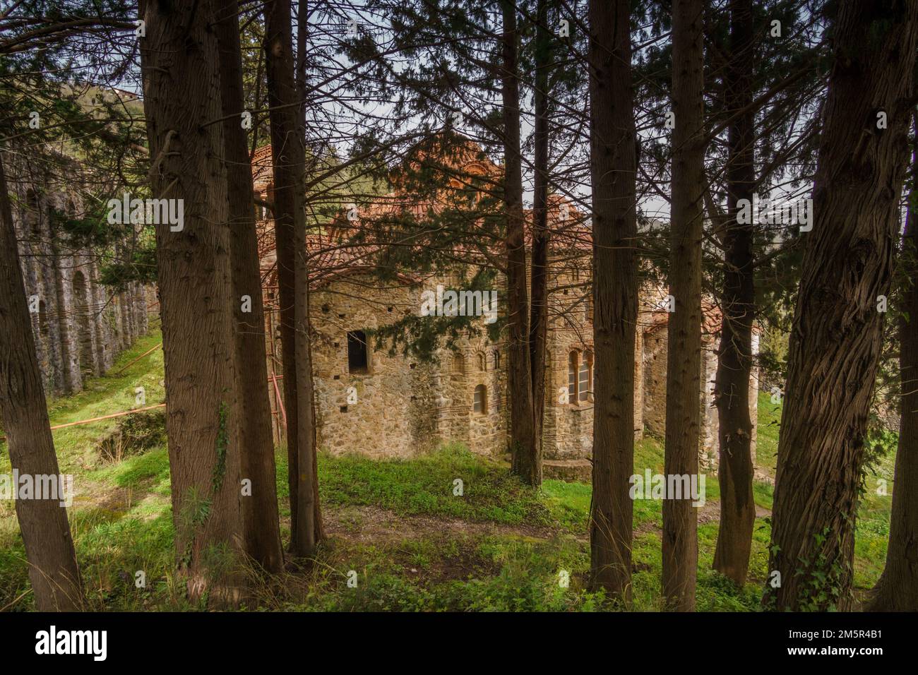 Vue depuis la ville byzantine de Mystras, Grèce. La ville de Mystras ...