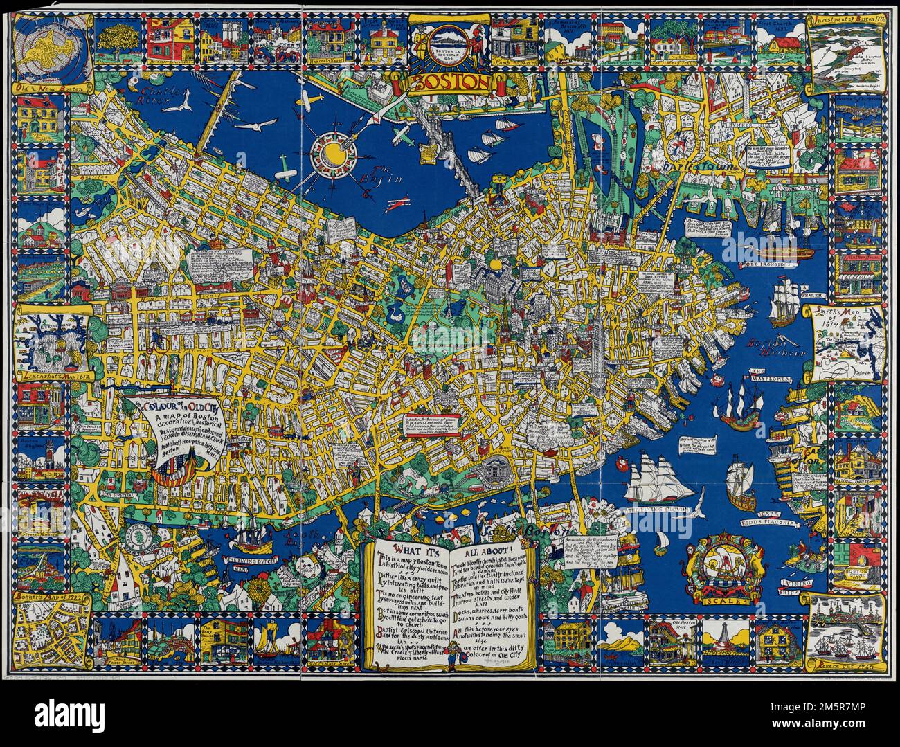 La couleur d'une vieille ville : une carte de Boston, décorative et ...