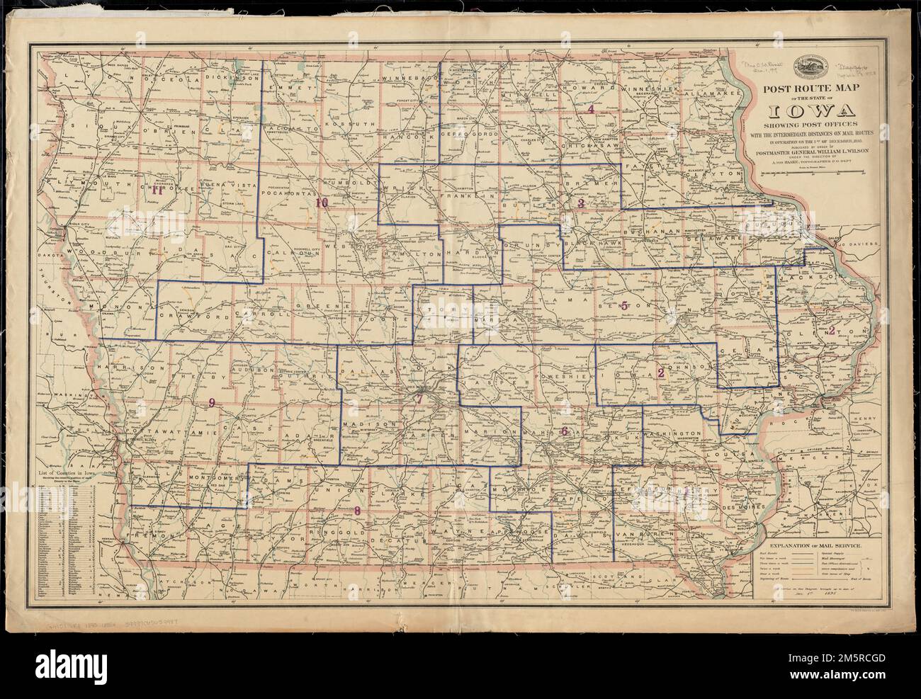 Afficher la carte de l'État de l'Iowa montrant les bureaux de poste ...