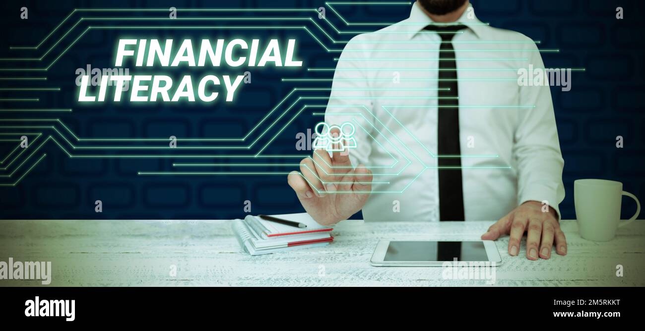 Légende du texte présentant la littératie financière. Concept Internet ...