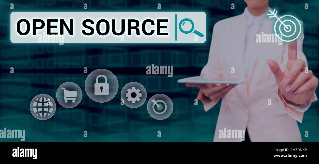 Affichage conceptuel Open Source. Concept signifie identifier le ...