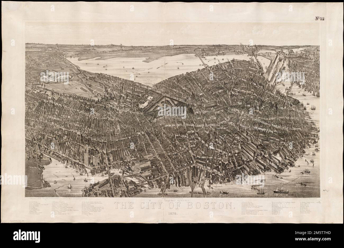 La ville de Boston : 1879. Vue plongeante. Indexé pour les points d ...