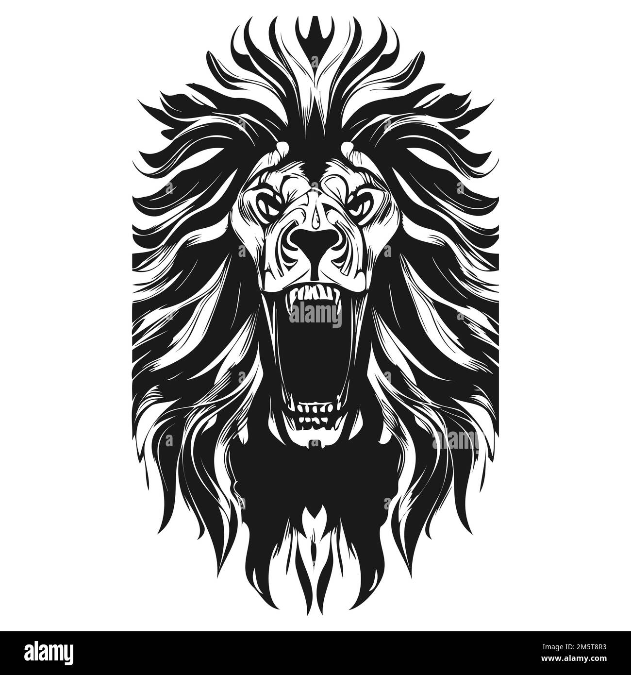 crâne lion main dessin vectoriel clip art noir et blanc Image ...