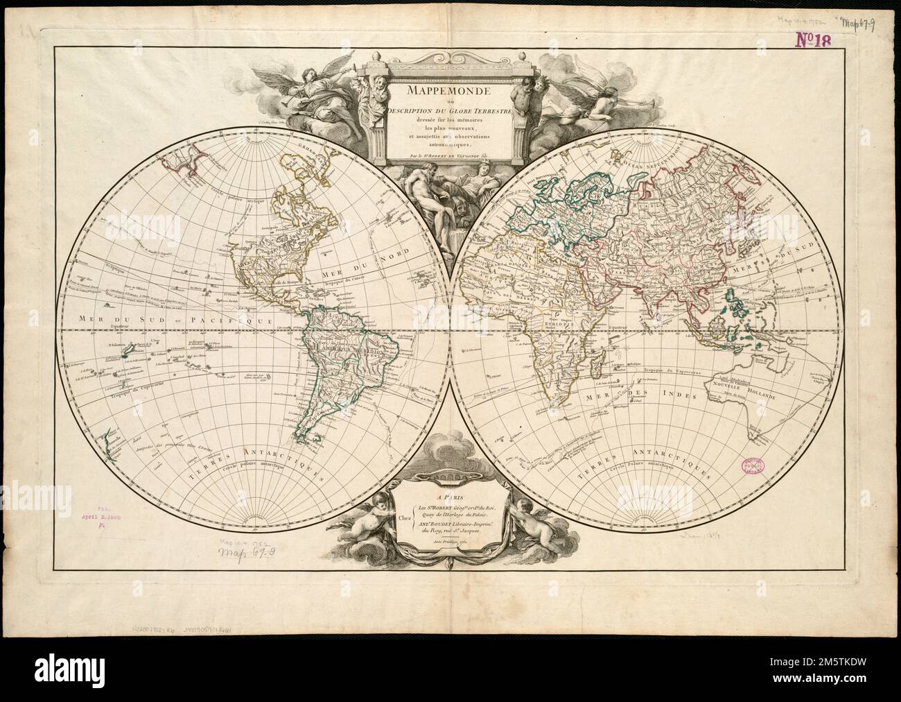 Mappemonde ou Description du globe terrestre. Grugeage illustré par illustration. Échelle ...