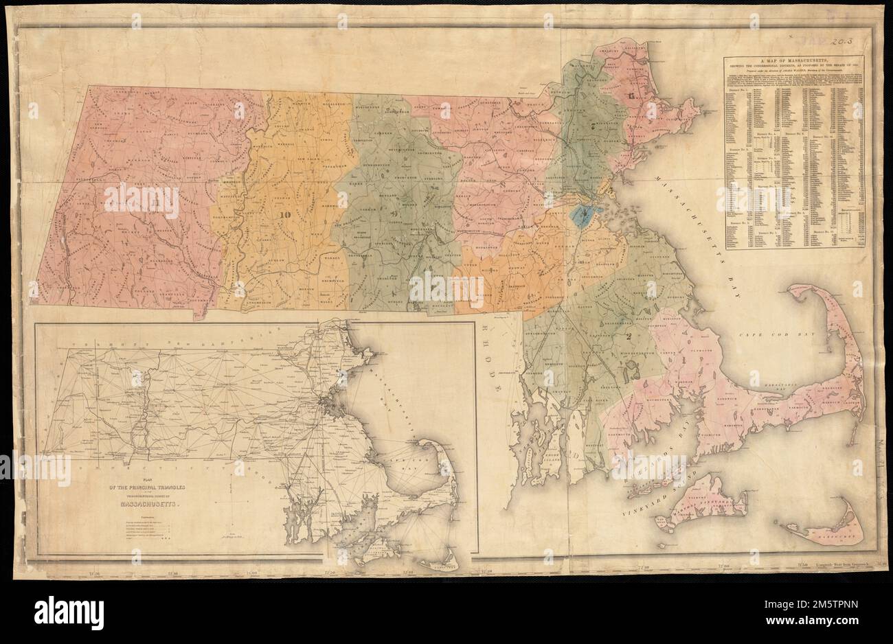 Une carte du Massachusetts, montrant les districts du Congrès, telle ...