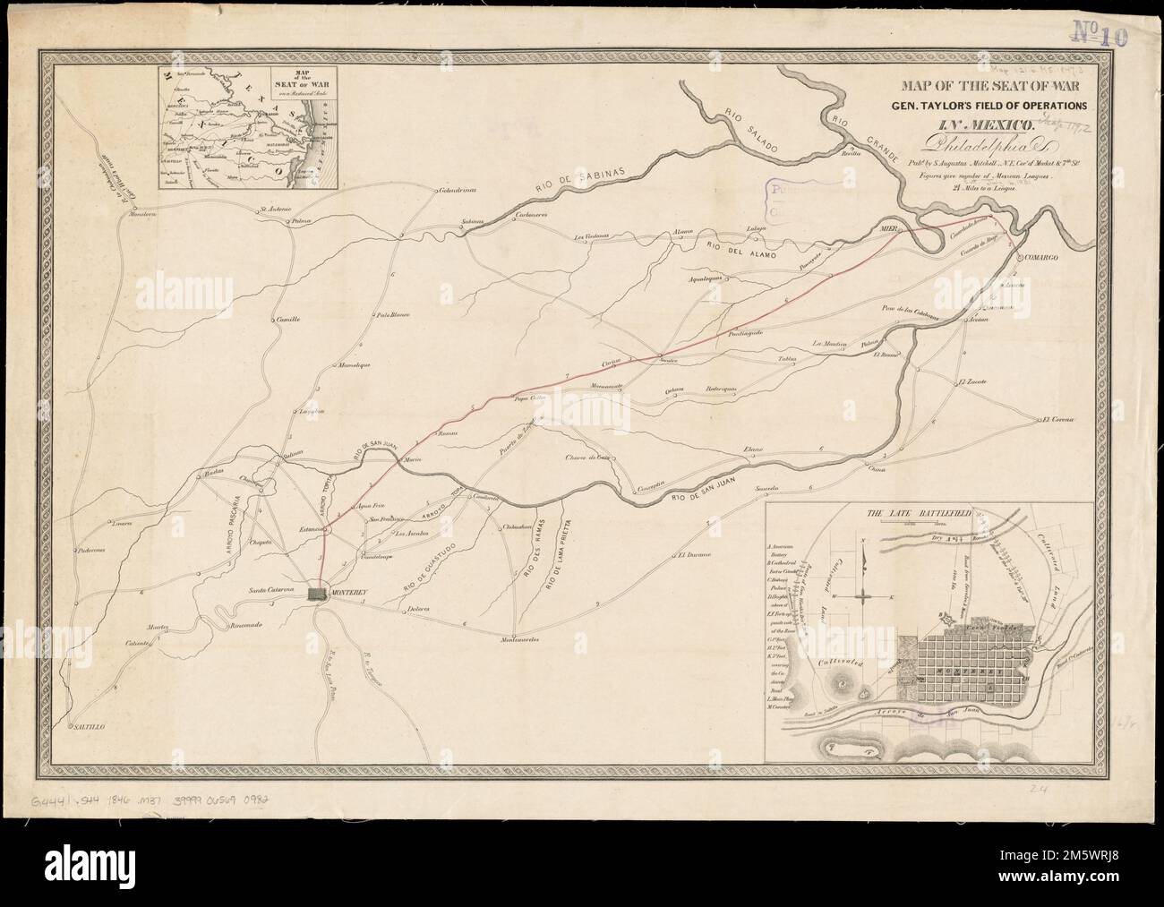 Carte du siège du champ d'opérations du Gén Taylor au Mexique. Relief ...